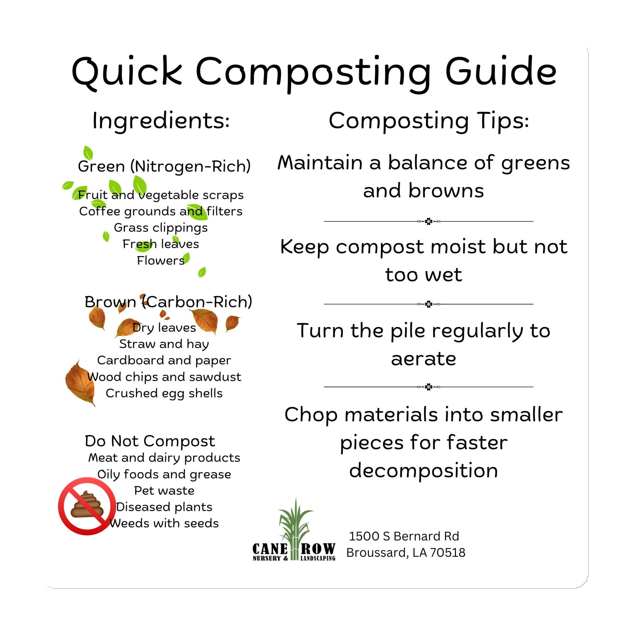 Compost Tips Magnet | Cane Row Nursery & Landscaping